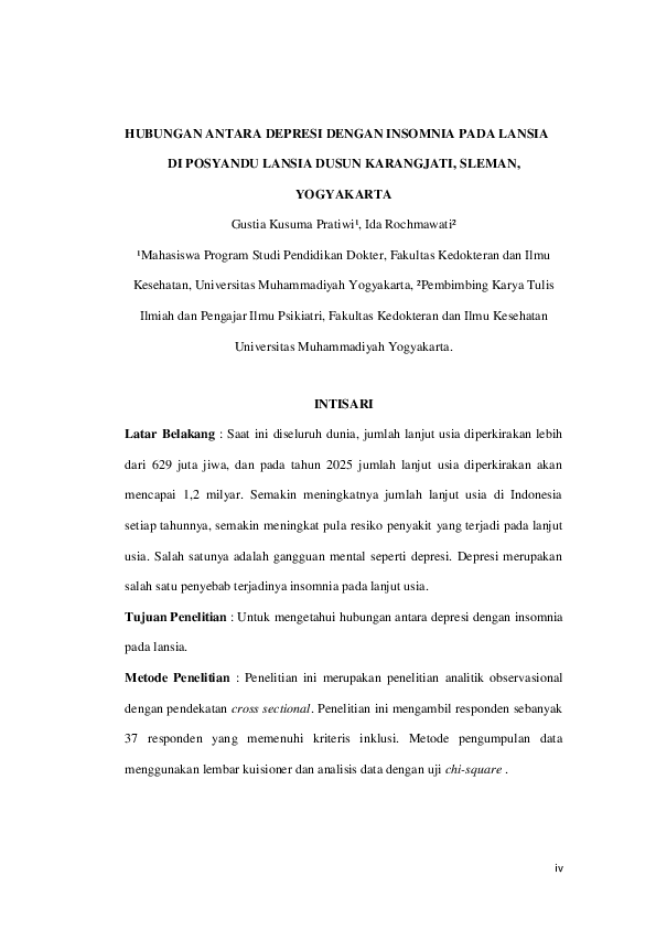 (PDF) Hubungan Antara Depresi Dengan Insomnia Pada Lansia DI Posyandu Lansia Dusun Karangjati ...