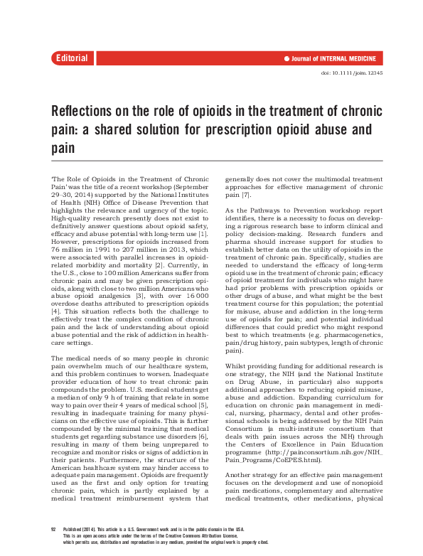 (PDF) Reflections on the role of opioids in the treatment of chronic ...