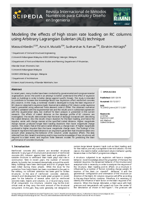 Pdf Modeling The Effects Of High Strain Rate Loading On Rc Columns Using Arbitrary Lagrangian