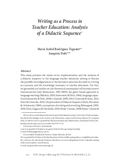 (PDF) Writing as a Process in Teacher Education: Analysis of a Didactic Sequence