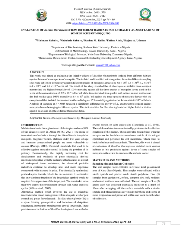 (PDF) EVALUATION OF Bacillus thuringiensis FROM DIFFERENT HABITATS FOR ...