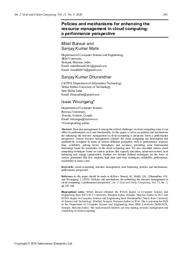 (PDF) Policies and mechanisms for enhancing the resource management in cloud computing: a ...