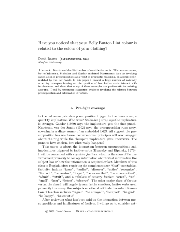 (PDF) 3: Have You Noticed that Your Belly Button Lint Color is Related ...