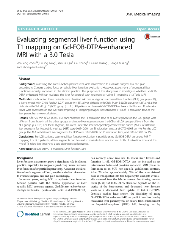 (PDF) Evaluating segmental liver function using T1 mapping on Gd-EOB ...