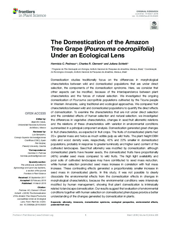 (PDF) {"__content__"=>"The Domestication of the Amazon Tree Grape ...