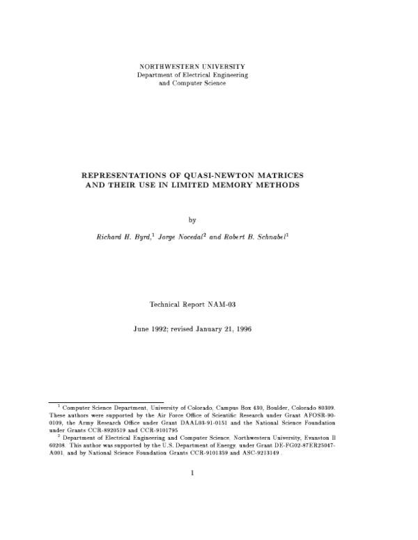 Pdf Representations Of Quasi Newton Matrices And Their Use In Limited Memory Methods