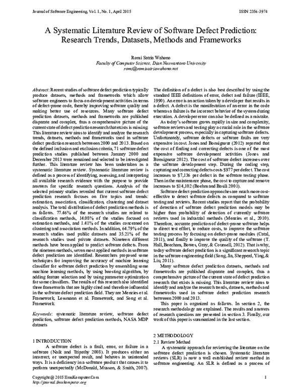 (PDF) A Systematic Literature Review of Software Defect Prediction Using Deep Learning