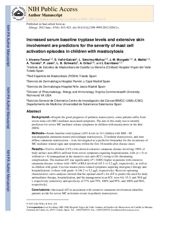 (PDF) Increased serum baseline tryptase levels and extensive skin ...