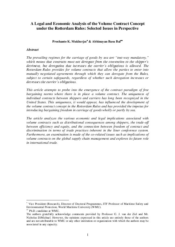 (PDF) A legal and economic analysis of the volume contract concept ...