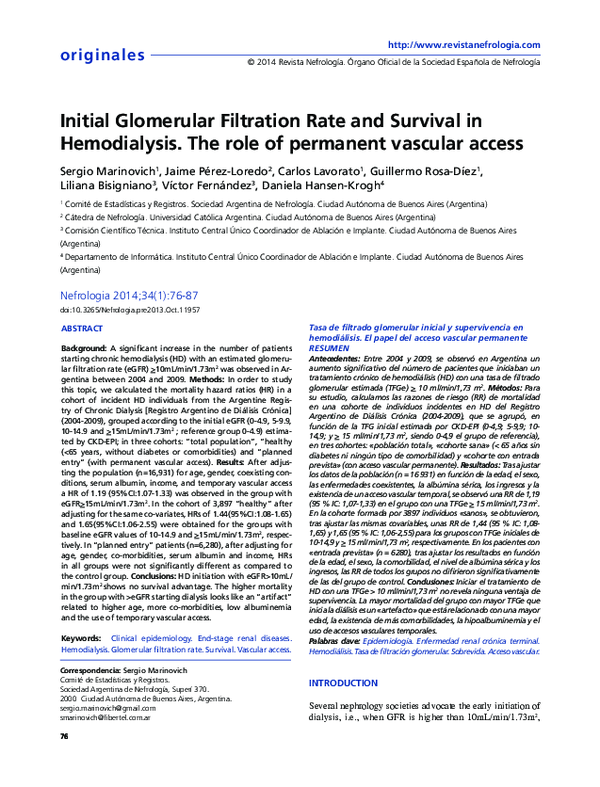 (PDF) Initial glomerular filtration rate and survival in hemodialysis ...