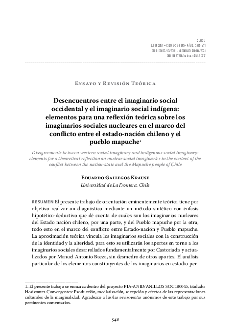 (PDF) Desencuentros entre el imaginario social occidental y el imaginario social indígena ...