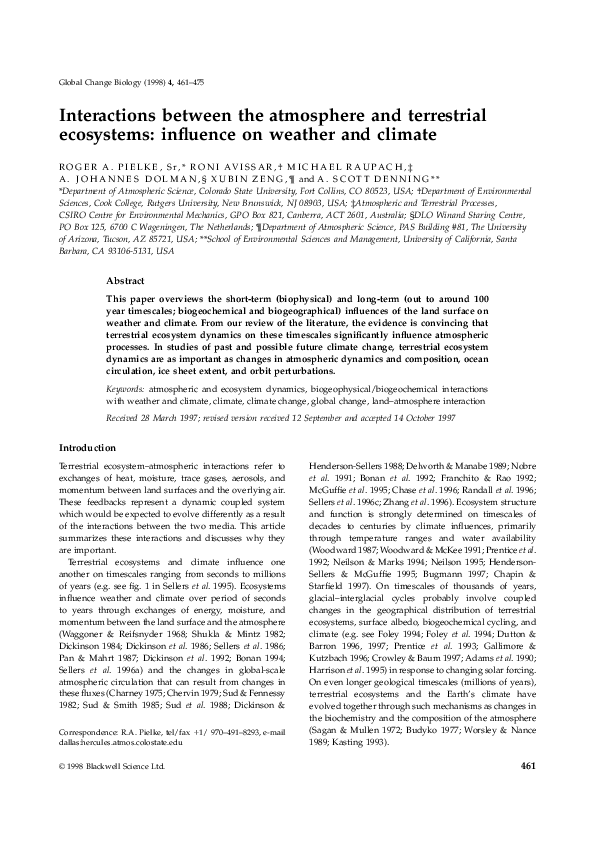 (PDF) Interactions between the atmosphere and terrestrial ecosystems ...