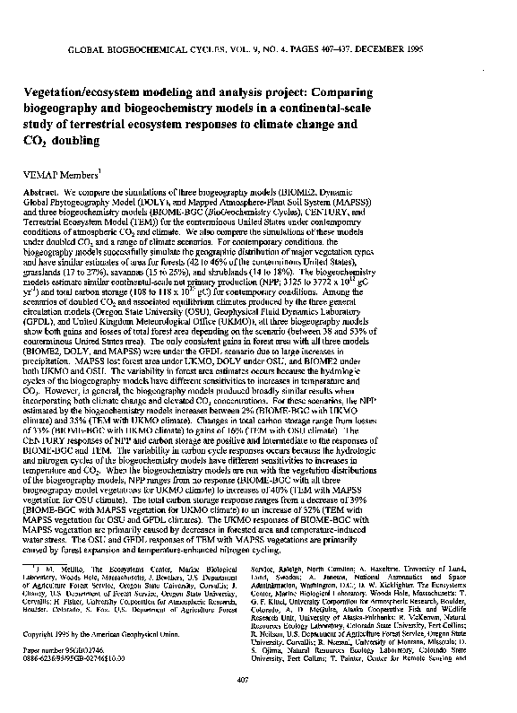 (PDF) Vegetation/Ecosystem Modeling and Analysis Project:Comparing biogeography and ...