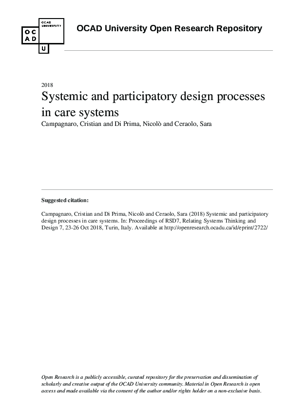 (PDF) Systemic and participatory design processes in care systems