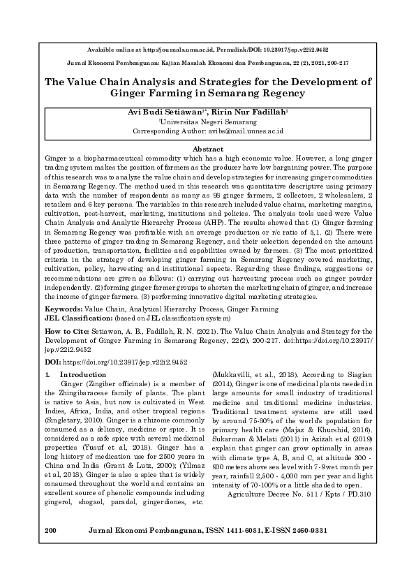 (PDF) The Value Chain Analysis and Strategies for the Development of ...