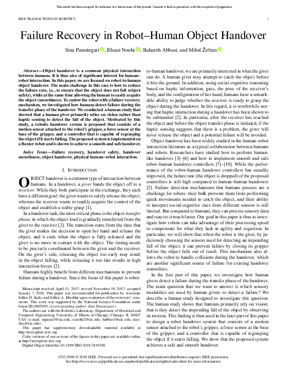(PDF) Robot Handover: Vision-based Failure Recovery
