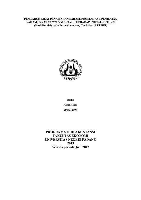 (PDF) Pengaruh Nilai Penawaran Saham, Prosentase Penilaian Saham, Dan ...