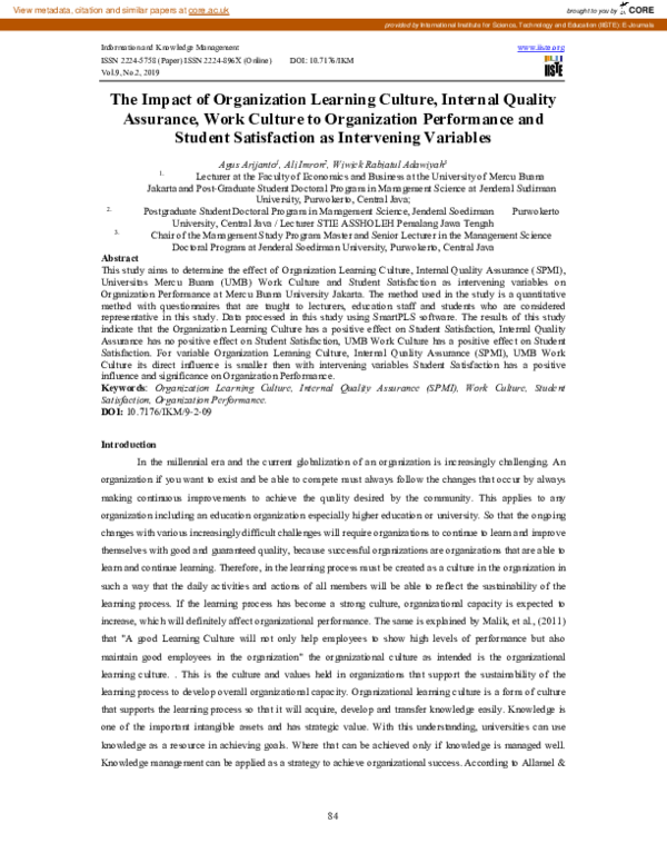 (PDF) The Impact of Organization Learning Culture, Internal Quality ...