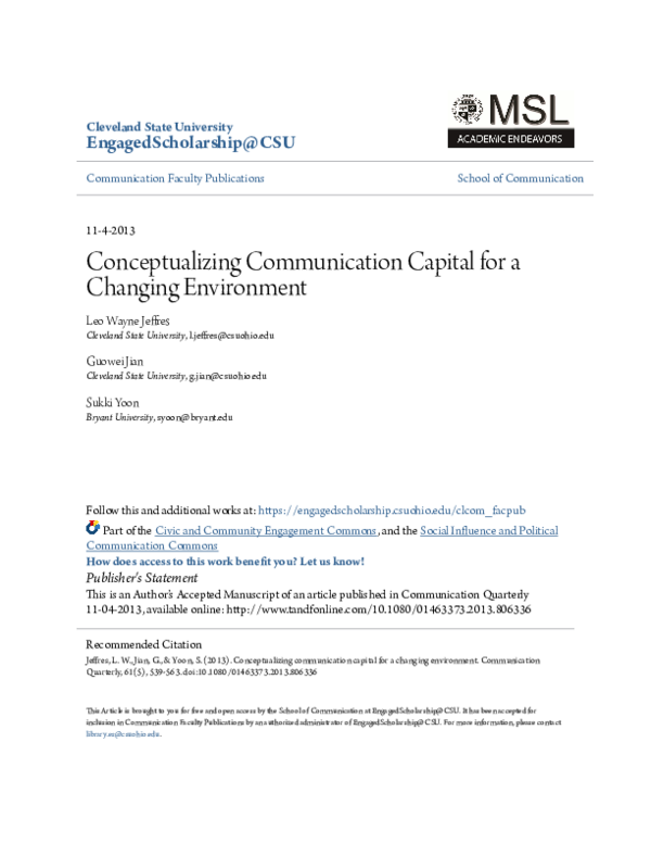 (PDF) Conceptualizing Communication Capital for a Changing Environment