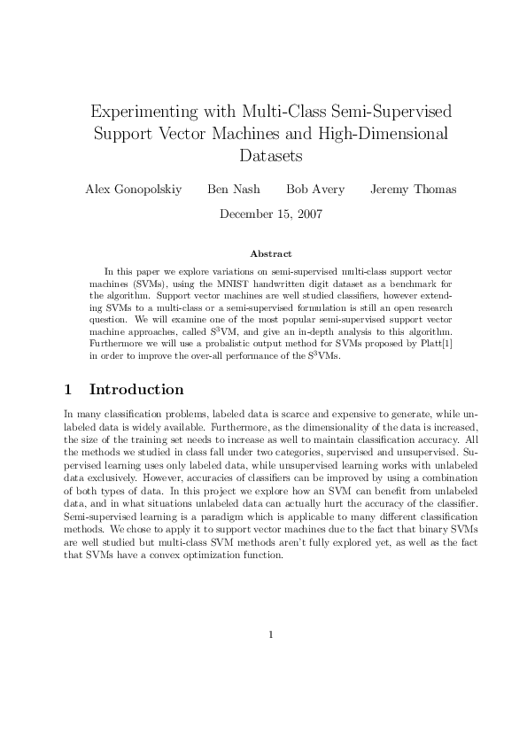 (PDF) Experimenting with Multi-Class Semi-Supervised Support Vector Machines and High-Dimensional