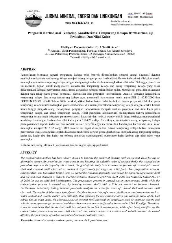 (PDF) Pengaruh Karbonisasi Terhadap Karakteristik Tempurung Kelapa ...