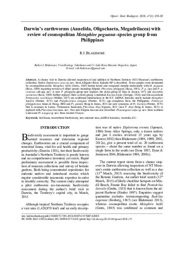 (PDF) Darwin’s earthworms (Annelida, Oligochaeta, Megadrilacea) with ...