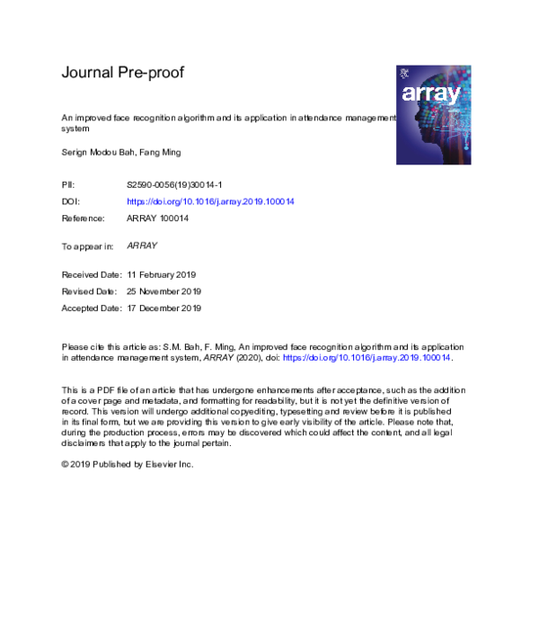 Pdf An Improved Face Recognition Algorithm And Its Application In Attendance Management System