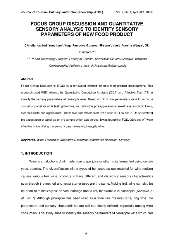 (PDF) Focus Group Discussion and Quantitative Sensory Analysis to ...