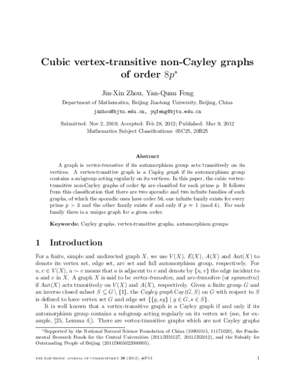 (PDF) Cubic Vertex-Transitive Non-Cayley Graphs of Order $8p$