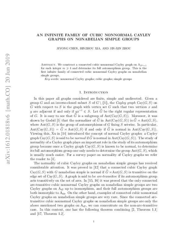 (PDF) An infinite family of cubic nonnormal Cayley graphs on nonabelian ...