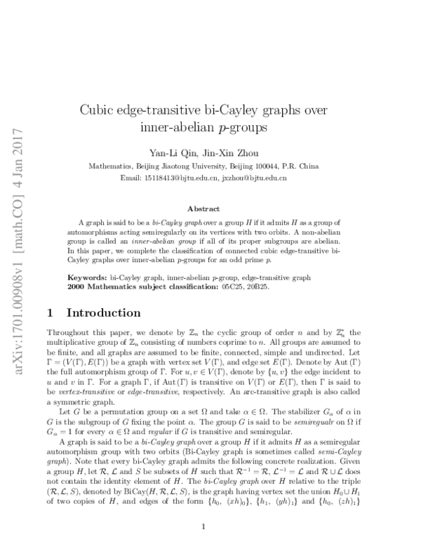 (PDF) Cubic edge-transitive bi-Cayley graphs over inner-abelian p-groups | Jin-Xin Zhou ...