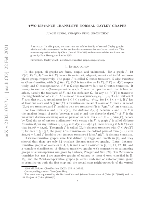 (PDF) Two-distance transitive normal Cayley graphs