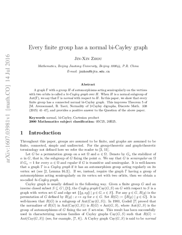(PDF) Every finite group has a normal bi-Cayley graph