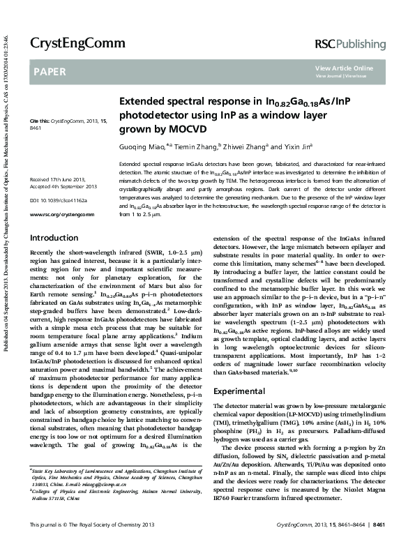 (PDF) Extended spectral response in In0.82Ga0.18As/InP photodetector ...