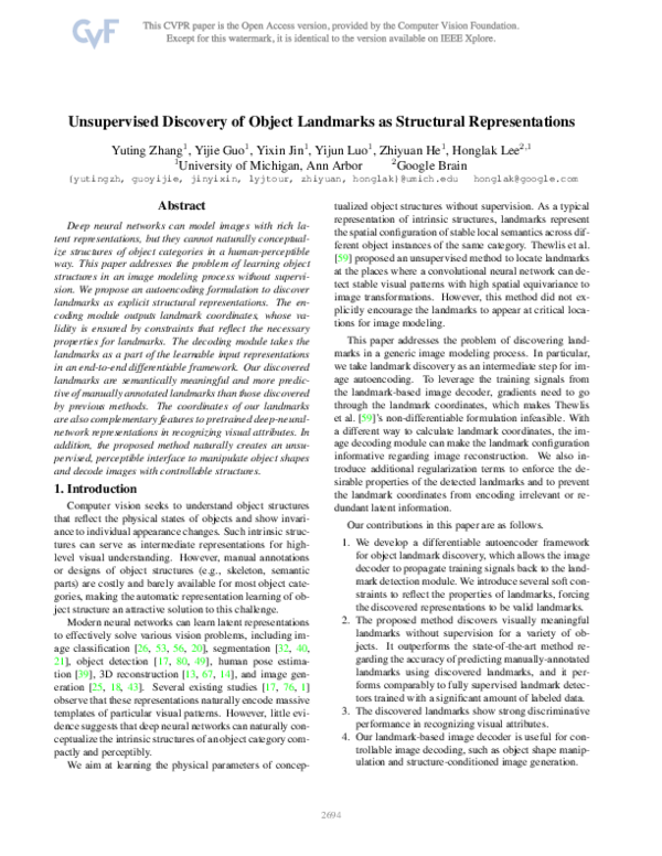 (PDF) Unsupervised Discovery of Object Landmarks as Structural ... (PDF) Unsupervised Discovery of Object Landmarks as Structural ...