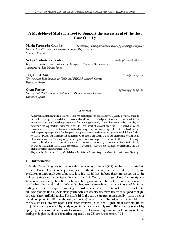 Pdf A Model Level Mutation Tool To Support The Assessment Of The Test Case Quality Complexity