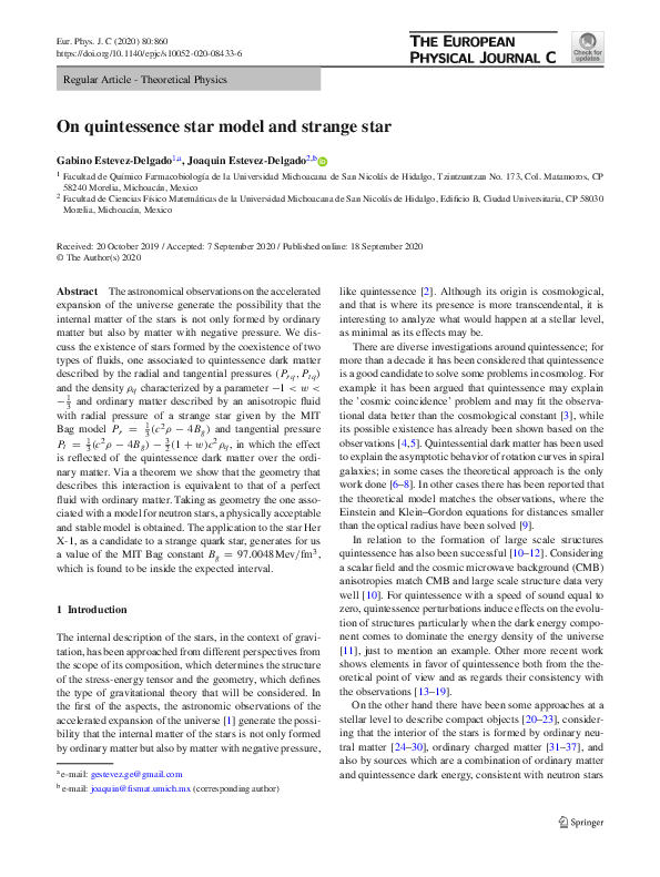 (PDF) On quintessence star model and strange star
