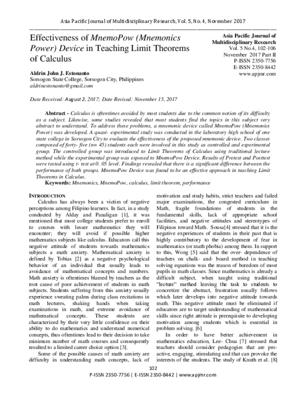 (PDF) Effectiveness of MnemoPow (Mnemonics Power) Device in Teaching ...