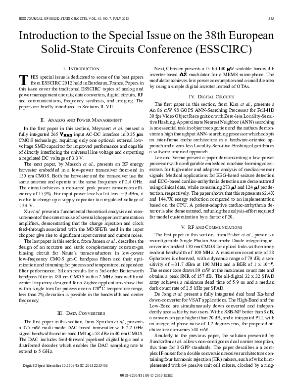 (PDF) Introduction to the Special Issue on the 38th European Solid-State Circuits Conference ...