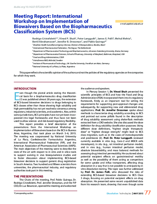 (PDF) Meeting Report: International Workshop on Implementation of ...