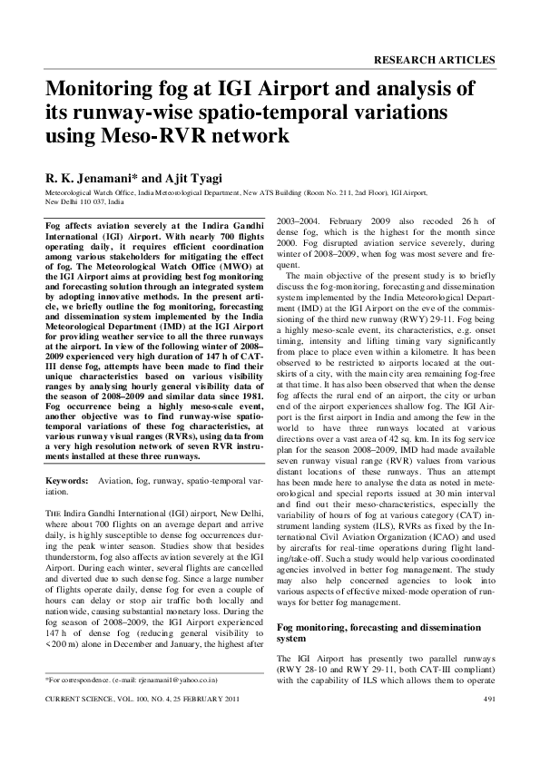 Monitoring fog at IGI Airport and analysis of its runway-wise spatio ...