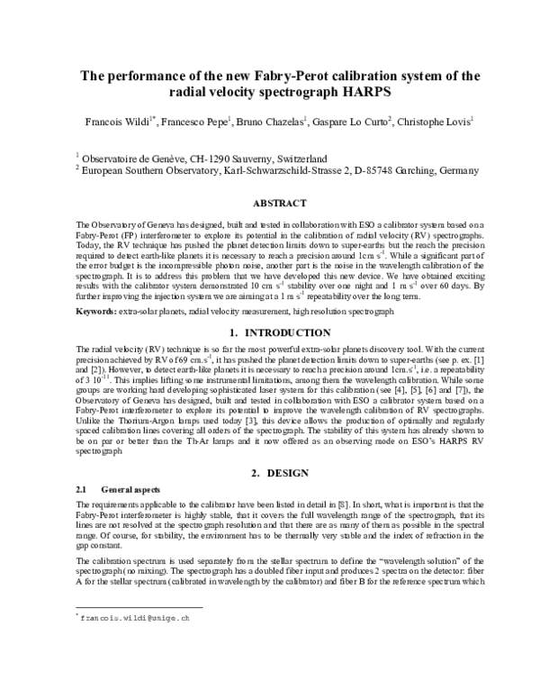 (PDF) The performance of the new Fabry-Perot calibration system of the ...