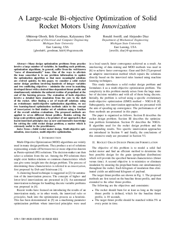 (PDF) A Large-scale Bi-objective Optimization of Solid Rocket Motors Using Innovization