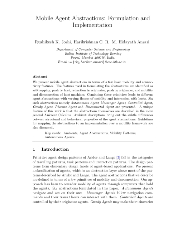 (PDF) Mobile Agent Abstractions: Formulation and Implementation