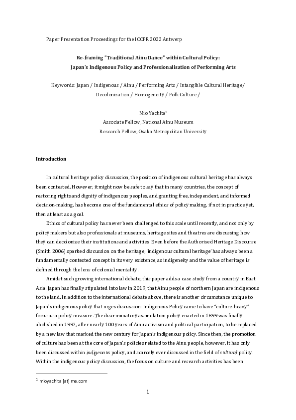(PDF) Paper Presentation Proceedings for the ICCPR 2022 Antwerp Re-framing "Traditional Ainu ...