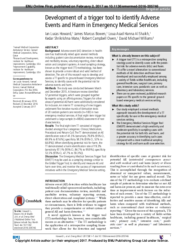 (PDF) Development of a trigger tool to identify Adverse Events and Harm ...