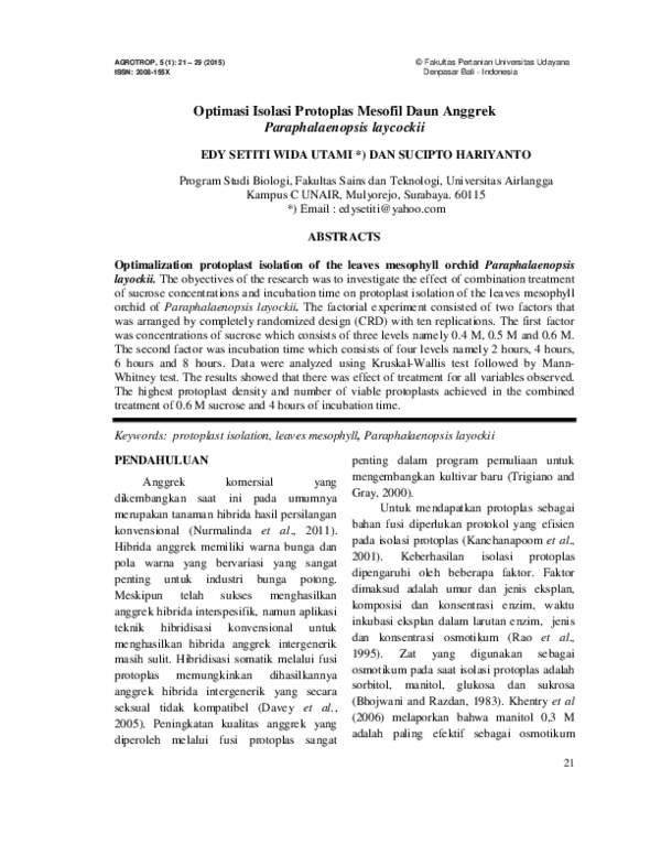 (PDF) Optimasi Isolasi Protoplas Mesofil Daun Anggrek Paraphalaenopsis ...