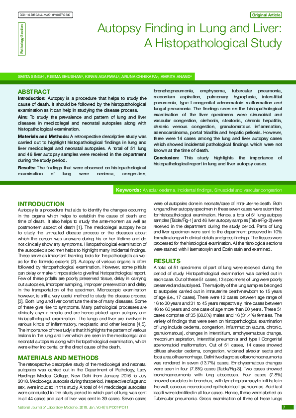 (PDF) Autopsy Finding in Lung and Liver: A Histopathological Study