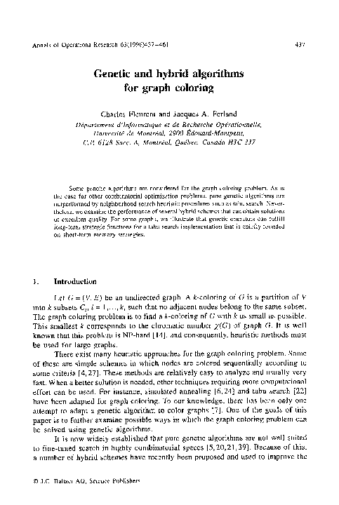 (PDF) Genetic and hybrid algorithms for graph coloring