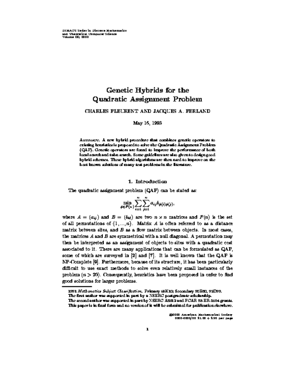 Pdf Genetic Hybrids For Solving Qap 